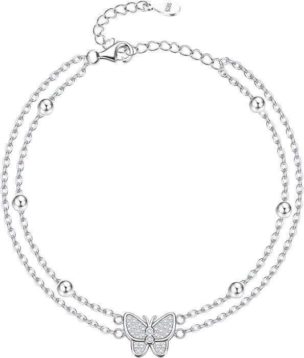 925 Bracelets En Argent Pour Femmes Charm Bracelets Mignons Link Chain Butterfly Bracelet Mince ...