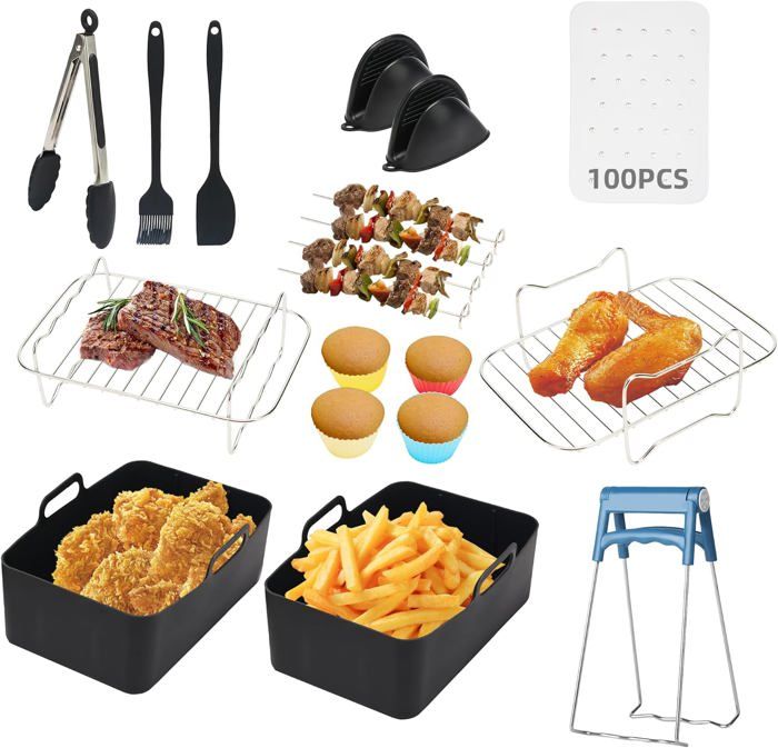 Accessoires pour Air Fryer Set de 12, Moule en Silicone pour Friteuse à Air 7.6L-9.5L Ninja Dual ...