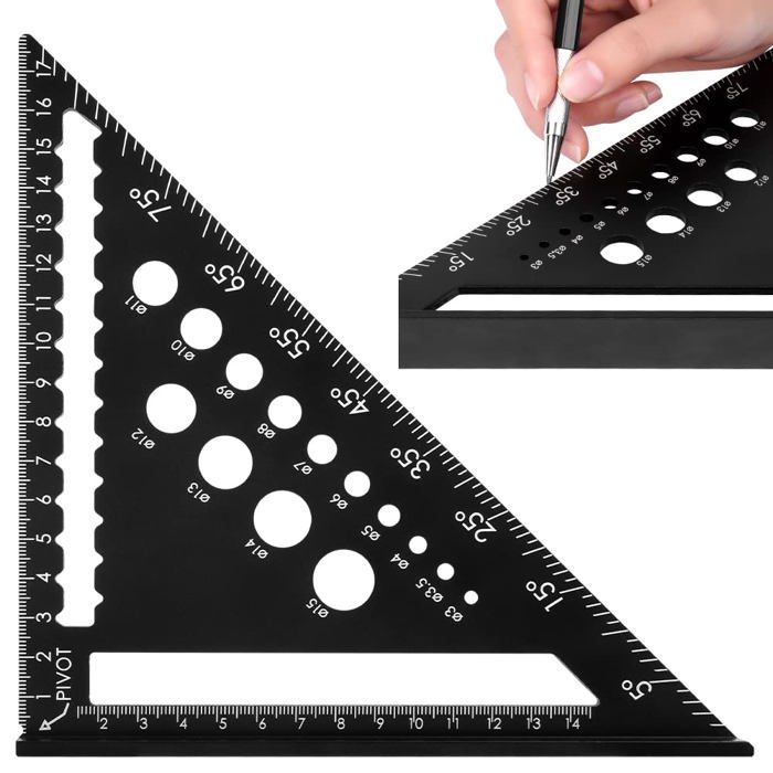 5 en 1 Equerre de Menuisier, Équerre Charpentier Multifonction 180 mm, Aluminium Regle, Trusquin ...