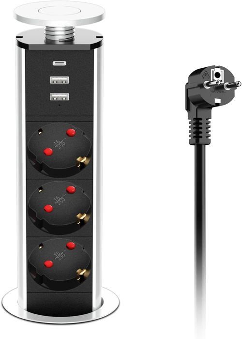 Prise De Table Escamotable 3 Compartiments 3 Usb, Prise Encastrable ...