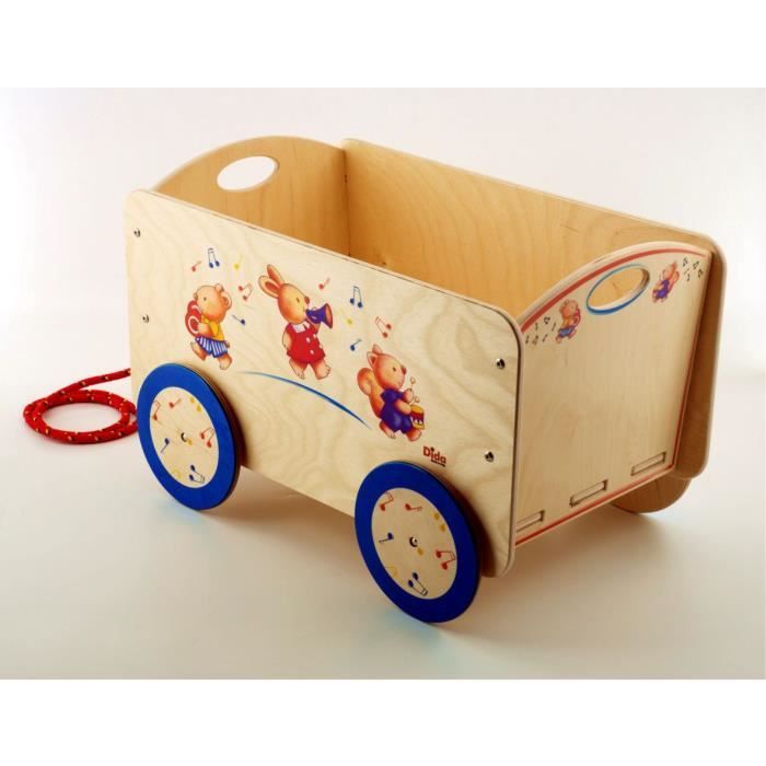 Chariot en bois - Dida - Conteneur avec roues - Bleu vif - Pour enfants ...