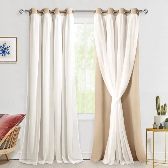 Rideaux Superposés En Tulle Transparent Avec Embrasses, Rideaux Opaques ...