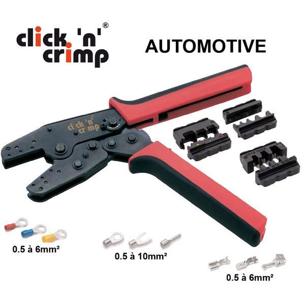 Pince à sertir Click'n'Crimp automobile - CIMCO - pour cosses isolées et non isolées de 0,5mm² à ...