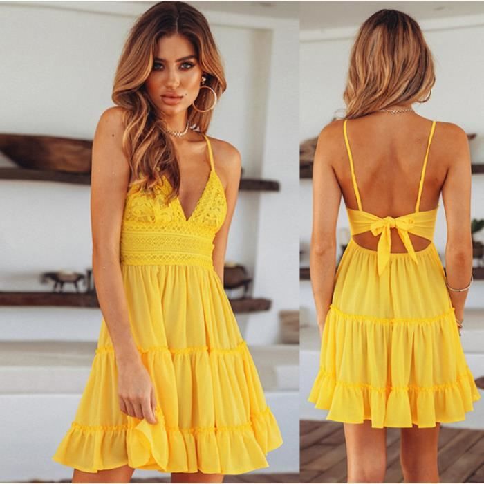 Robe Femmes - Mini de soirée plissée en - RF35CZ Yellow - Cdiscount ...
