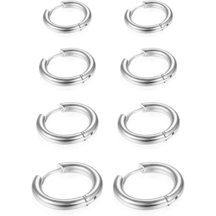 4 Paires Acier Inoxydable Boucles D’Oreilles Anneau Homme Femme Boucles ...