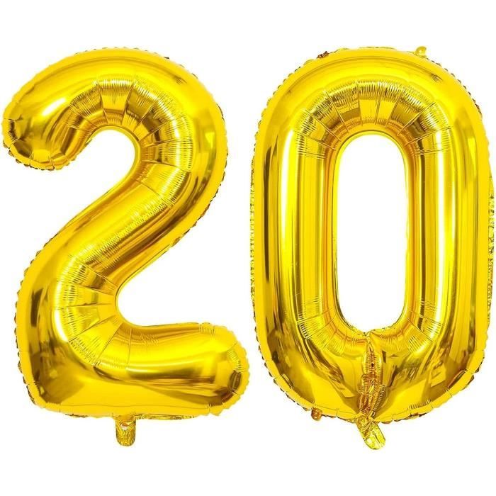 Ballon Anniversaire 20 Ans Or - 101 Cm Ballon Chiffre Numéro 20 Doré - Décoration Anniversaire ...