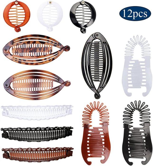 Pince Banane Cheveux Femme 12 Pièces Pinces à Cheveux Banane Barrettes ...