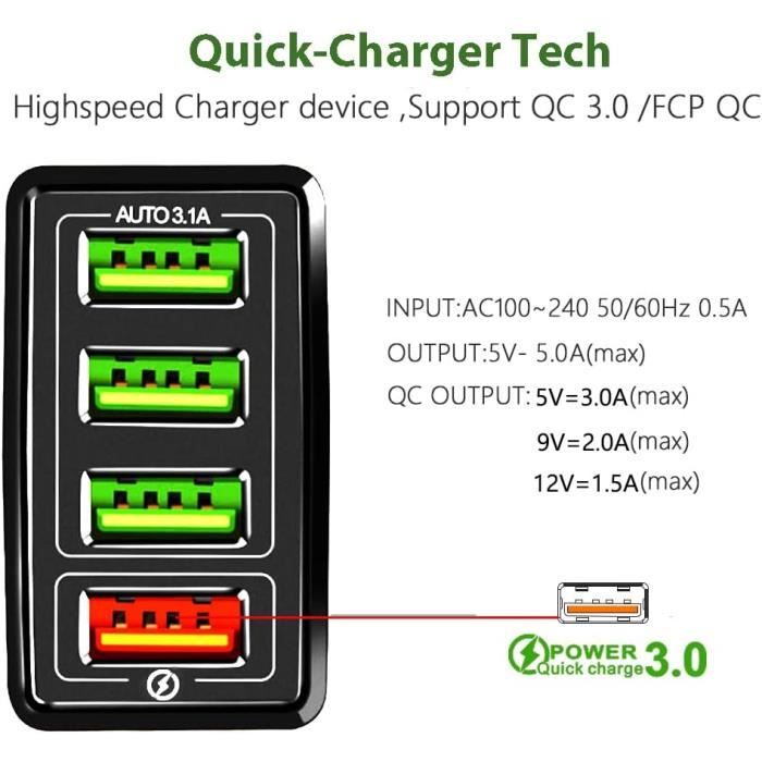 4 Ports Rapide Chargeur Usb Qc3.0 Chargeur Usb Secteur Rapide Prise Usb ...