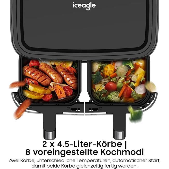 Friteuse sans Huile à Double Tiroir, Air Fryer Air Fryer avec 8 Programmes, Airfryer à Air 9L ...