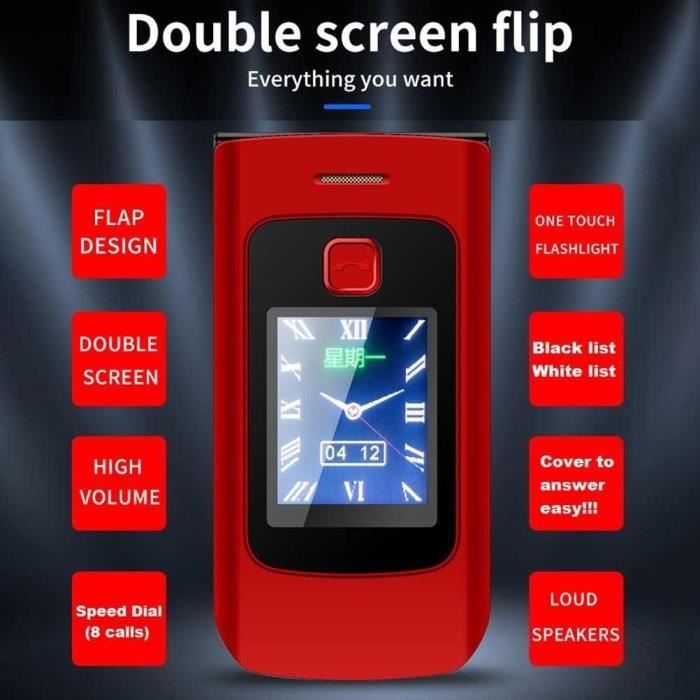 Téléphone Portable Débloqué mobile Senior Téléphone à Clapet avec ...
