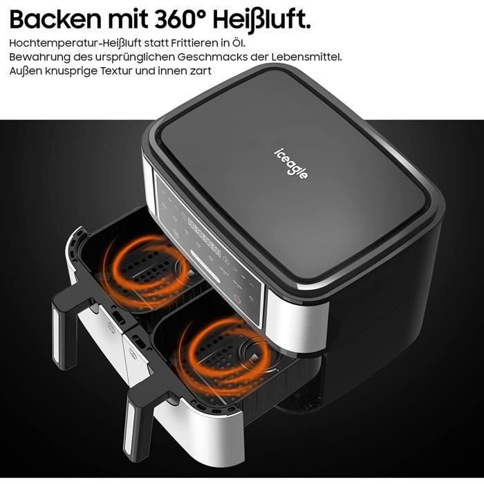 Friteuse sans Huile à Double Tiroir, Air Fryer Air Fryer avec 8 Programmes, Airfryer à Air 9L ...