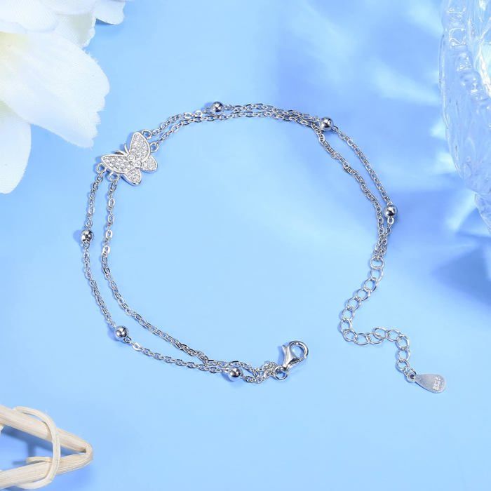 925 Bracelets En Argent Pour Femmes Charm Bracelets Mignons Link Chain Butterfly Bracelet Mince ...