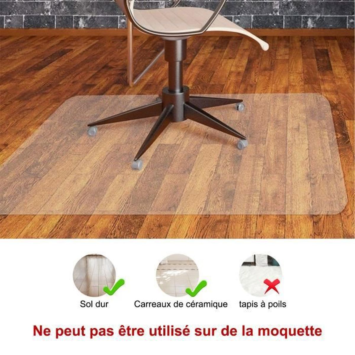 Tapis de chaise transparent ,tapis de protection pour sols durs, 90 x ...
