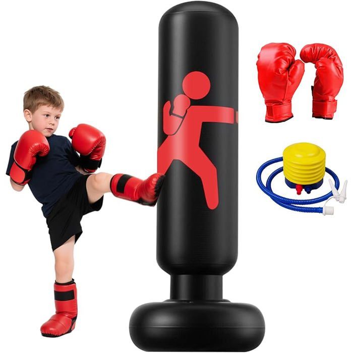 Sac de Boxe Enfant, 160 cm Gonflable Sac de Frappe, Set de Boxe pour ...