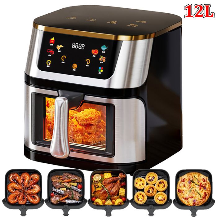 Friteuse À Air 12L 2800W Acier Inoxydable Visible Grande Capacité Four ...