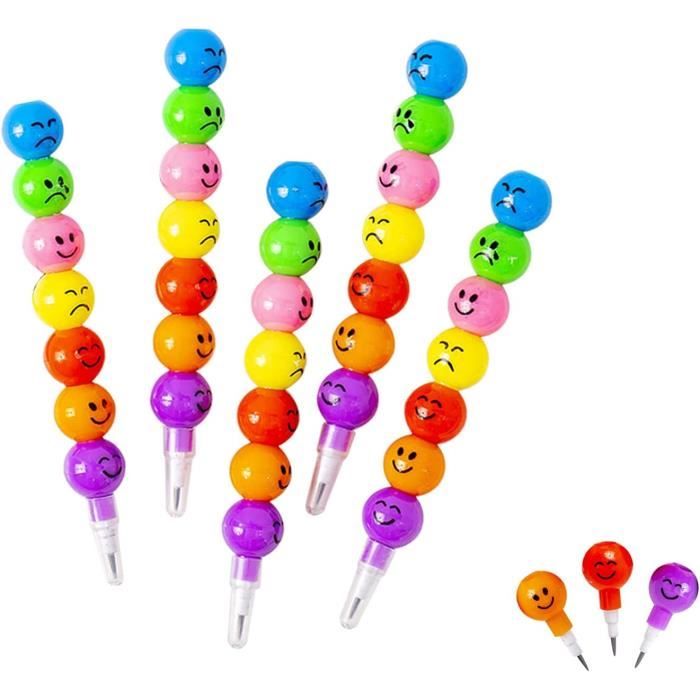 Lot de 20 Crayons Mini Crayon de Animé Smiley Couleur Crayon Empilable ...