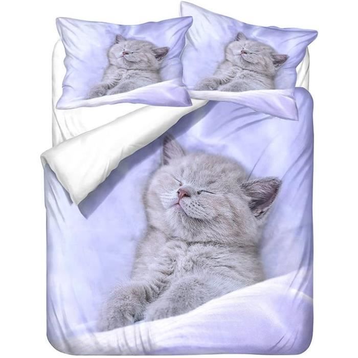 [J2801]200x200cm-Parure De Lit Chat 3D Animaux Imprimé Housse De ...
