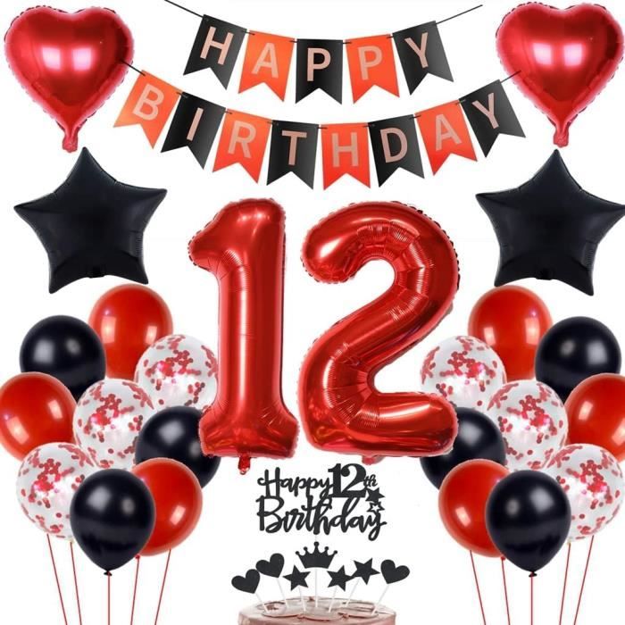 Décoration 12 Ans Anniversaire Rouge Noir,Décoration Gâteau 12 Ans ...