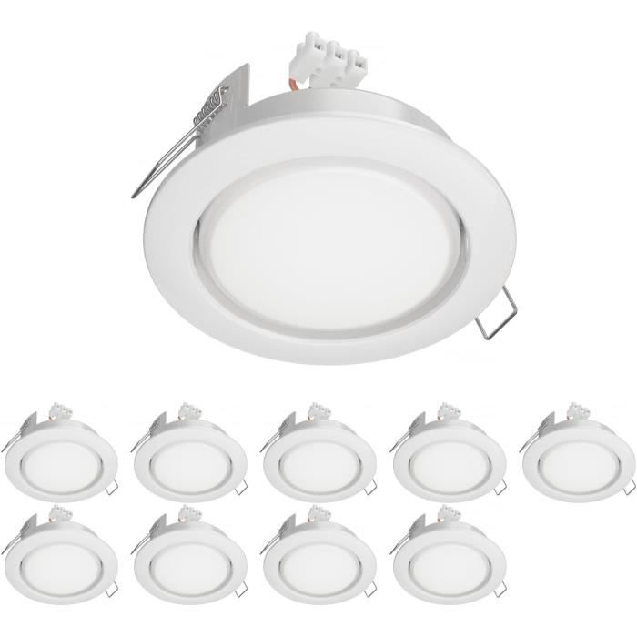 10 Spots Led Encastrables Zobe Ii Plats Blancs Ronds 6,194W 541Lm Blanc Chaud 3 Niveaux De ...