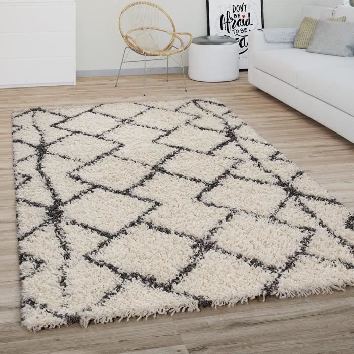 Tapis Shaggy Tapis De Salon Poil Long Moderne Boho Scandinave Motif Diamant, Dimension:100X200 ...