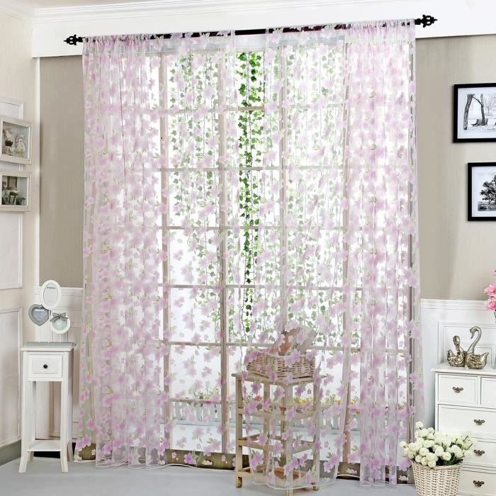 Fleur Sheer Rideau Tulle Fenêtre Traitement Voile Drapé Cantonnière 1 ...