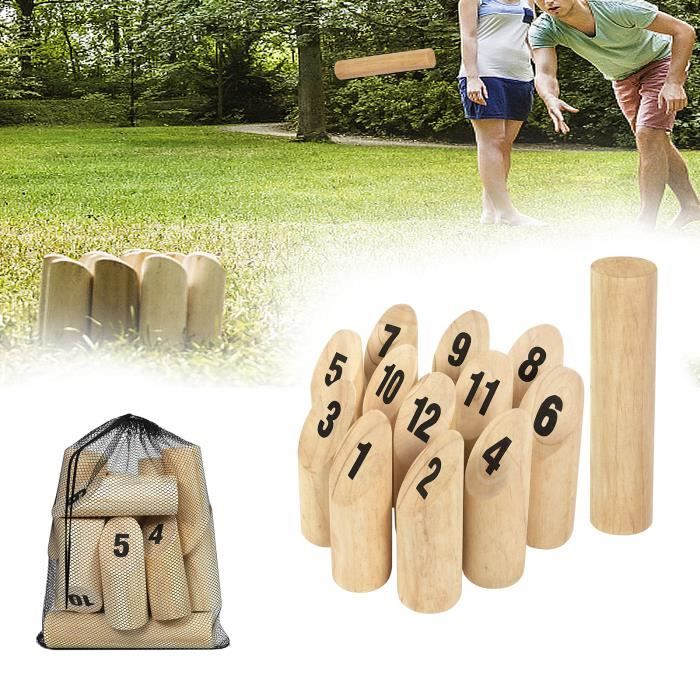 Jeu de Kubb à chiffres - LZQ - Ensemble de jeu de lancer en bois - Pour ...
