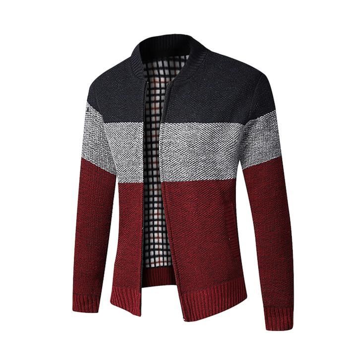 Pull Cardigan épais décontracté pour hommes avec coutures de couleur ...