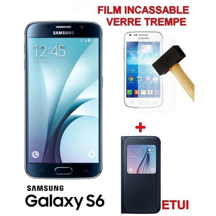 GALAXY S6 SAMSUNG G920 NOIR + FILM DURCIT + VIEW COVER - Cdiscount ...