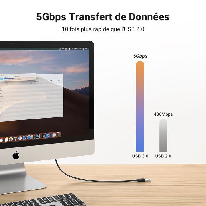 Câble Rallonge USB 3.0 - AuTech® - 1M - 5Gbps - Mâle A vers Femelle A ...