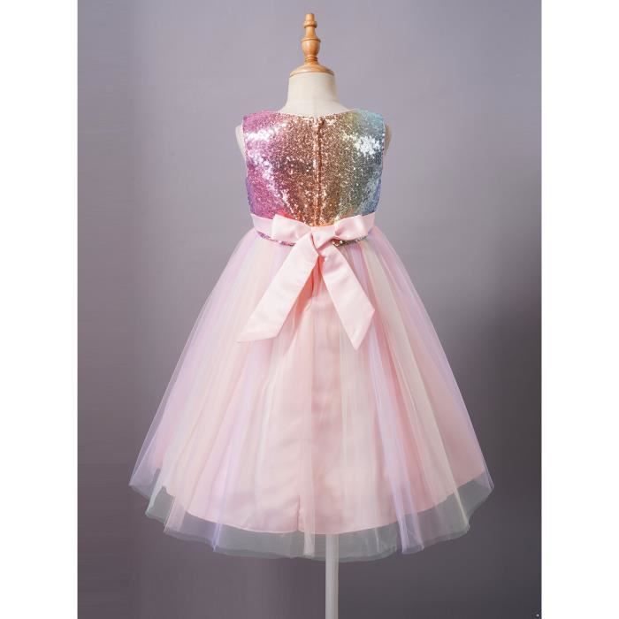 Dpois Robe De Soirée Cérémonie Fille Enfant Anniversaire Robe Sequin