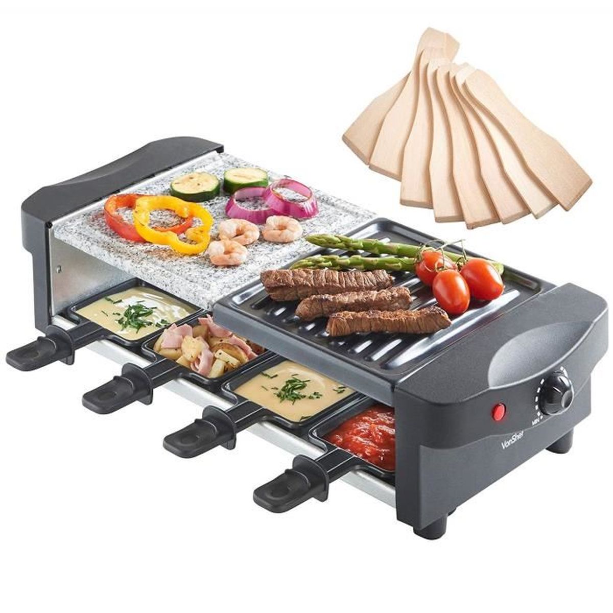 Appareil à Raclette -Grill + Raclette - Thermostat réglable - 8 ...