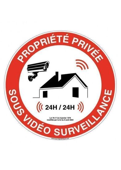 AUA SIGNALETIQUE - Panneau Propriété Privée sous vidéo Surveillance 24h/24 - Ø 270 mm, Aluminium ...