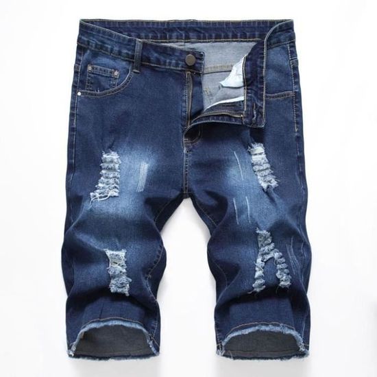 Short en Jean Déchiré Homme Stretch Coupe Droite Effet Abrasion et ...