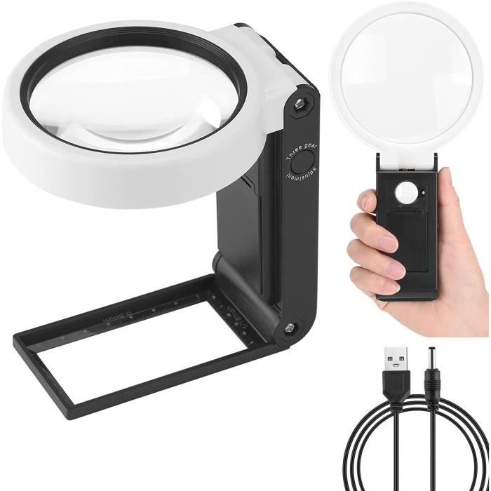 Loupe 10X 30X Avec Lumière Et Support, Loupe Lumineuse Led Portable Debout, Loupe De Lecture ...