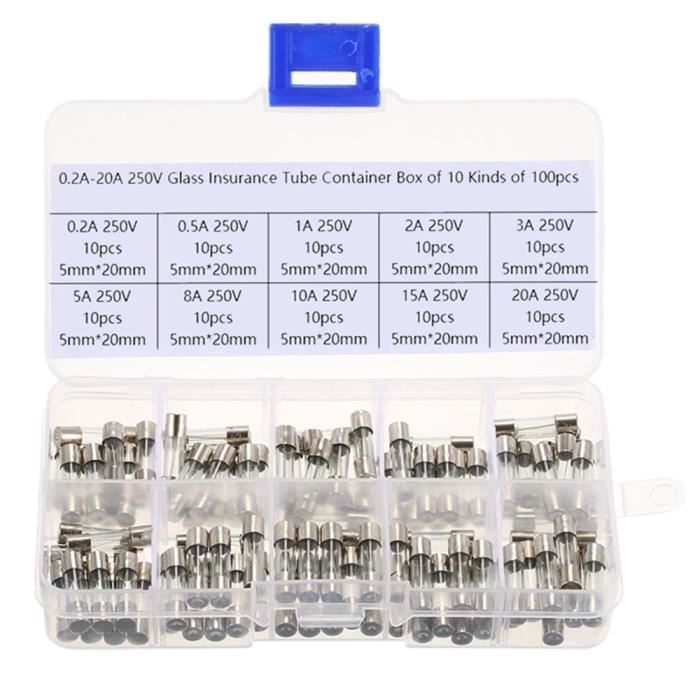 Kits assortis de fusibles en verre à soufflage rapide,5x20mm,100 pièces,pour voiture 0.2A 0.5A ...