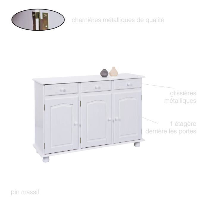 Grande Commode 3 tiroirs, 3 portes, Commode en pin massif, Commode ...