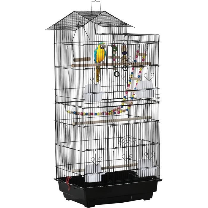 Cage à Oiseaux 46 x 36 x 100 cm 4 mangeoires 3 perchoirs Cage pour ...