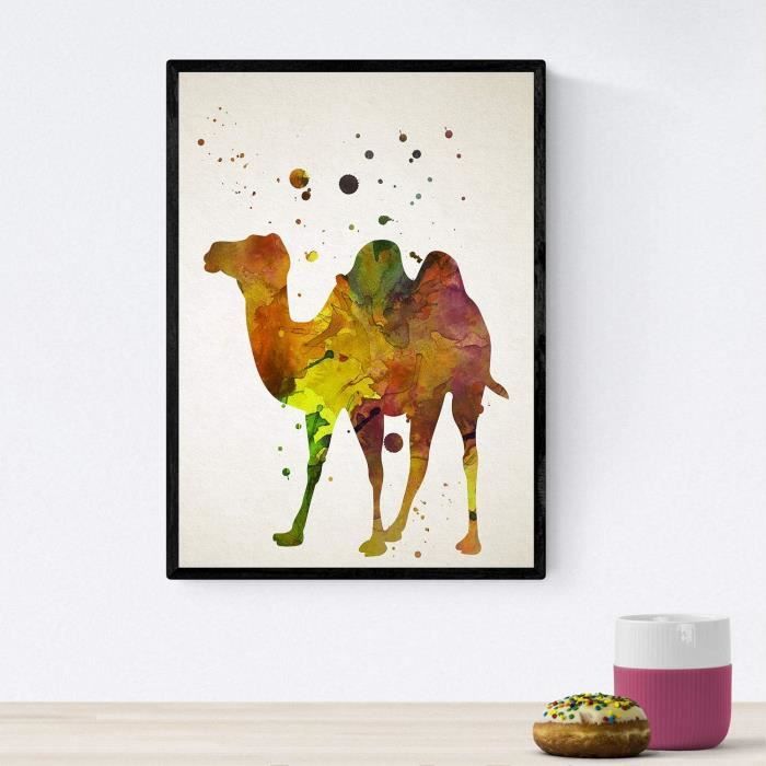 Poster Camel Style Aquarelle. Feuilles Animaux Décoration Intérieure De ...