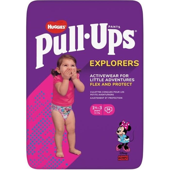 HUGGIES Pull-Ups Explorers Couches bébé Fille 1 - 3 ans : 12 - 17kg ...