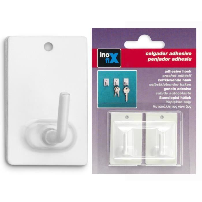 Crochet Adhésif - Inox - Grand Modèle - Lot de 2 - Blanc - Fixation à ...