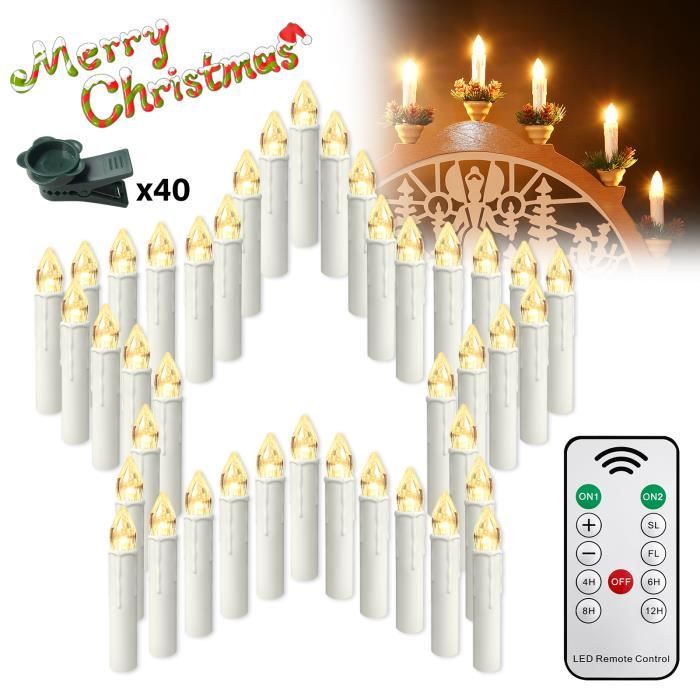 Bougies LED - LILIIN - 40 pièces - Télécommande - Blanc chaud - 10 x 1,8 cm - Cdiscount Maison