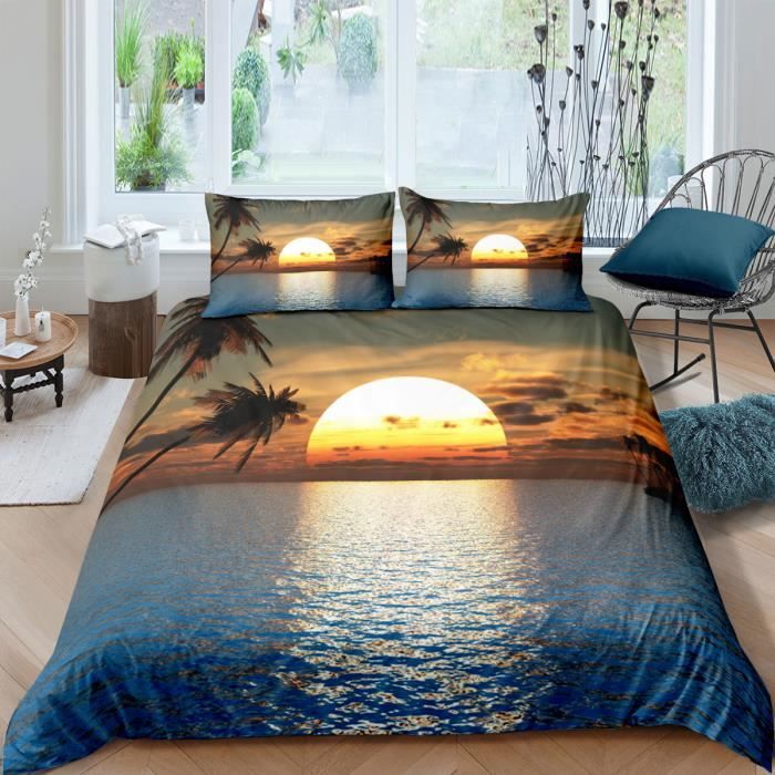 Océan coucher de soleil cocotiers Parure de lit 3 pieces 1 housse de ...