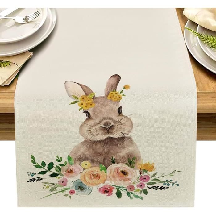 Chemin De Table De Pâques Lapin Et Fleurs , Lavables Chemin De Table ...