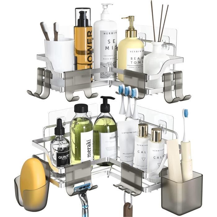 Etagère Douche Sans Percage, 2 Pièces D'Angle Rangement Douche Adhesif ...