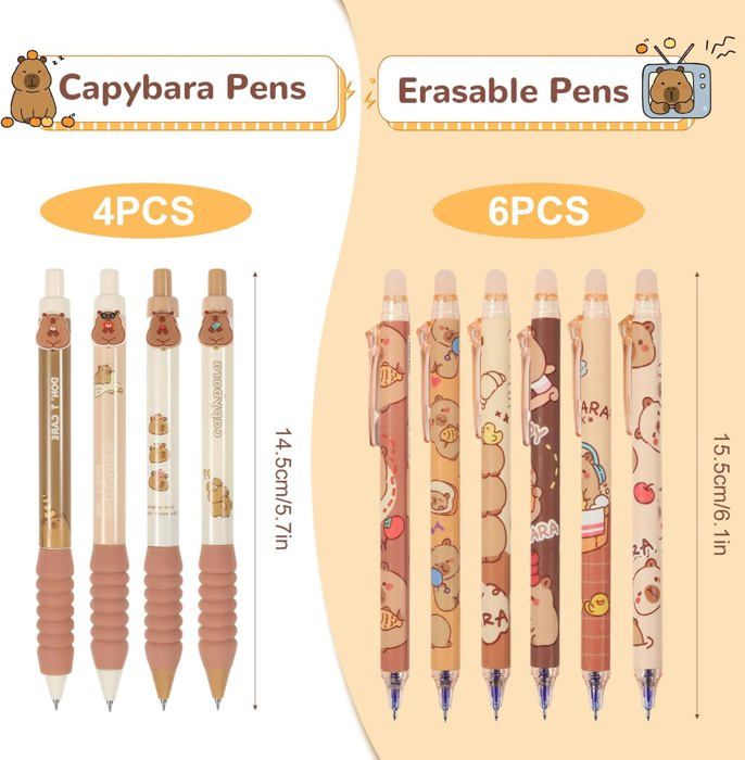 Stylo Capybara Kawaii 14 Pièces Bleu Stylo Effacables Animaux Papeterie ...