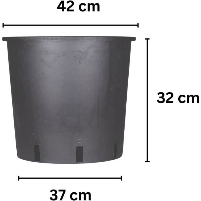 Pot De Fleurs Rond 40 Litres 42 X 32 Cm Noir Pour Intérieur & Extérieur ...