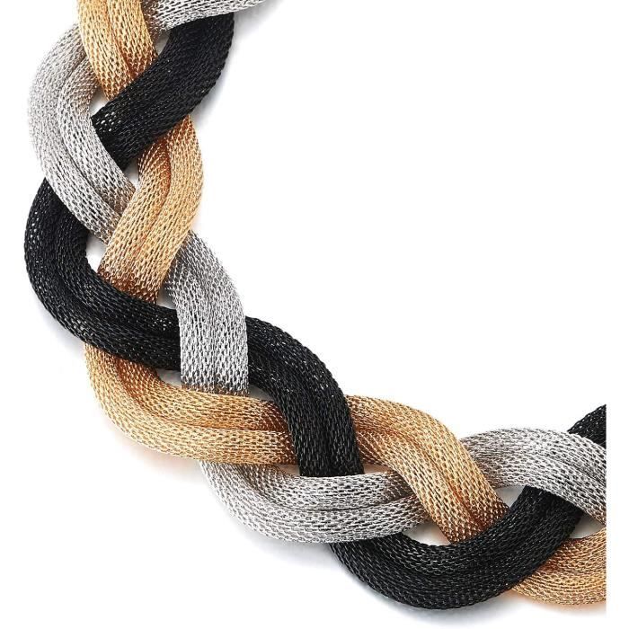 Or Noir Argent Statement Déclaration Pendentif Collier - Tressé Creuse Câble Grande Bavoir ...