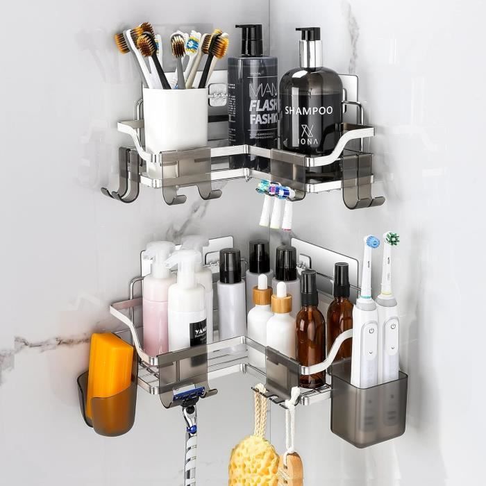 Etagère Douche Sans Percage, 2 Pièces D'Angle Rangement Douche Adhesif ...