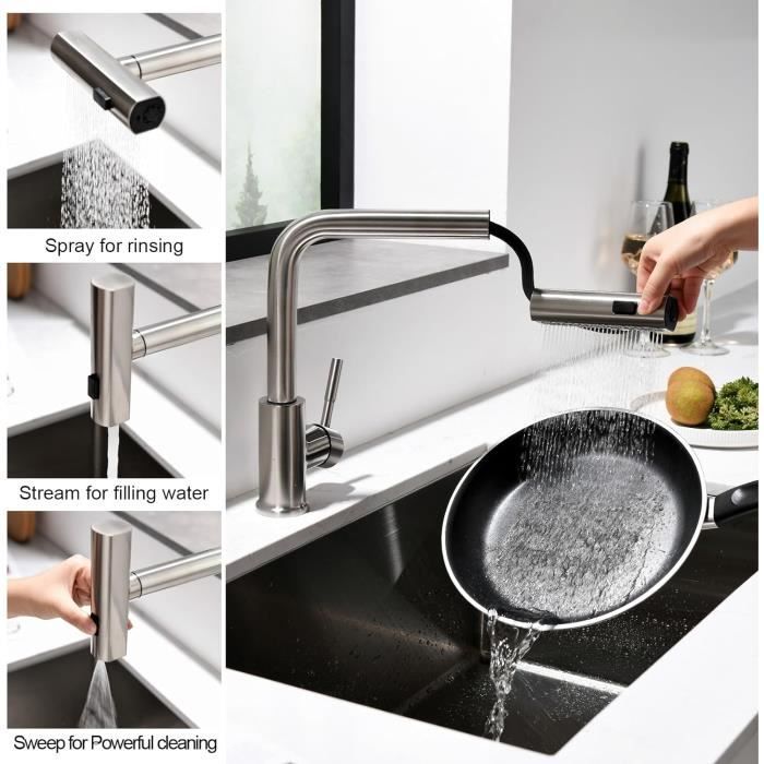 Robinet De Cuisine Extensible Avec Cascade - TRAHOO - Robinets tactiles ...