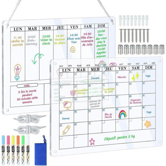Calendrier Mural Acrylique Tableau Blanc - Planificateur Hebdomadaire ...